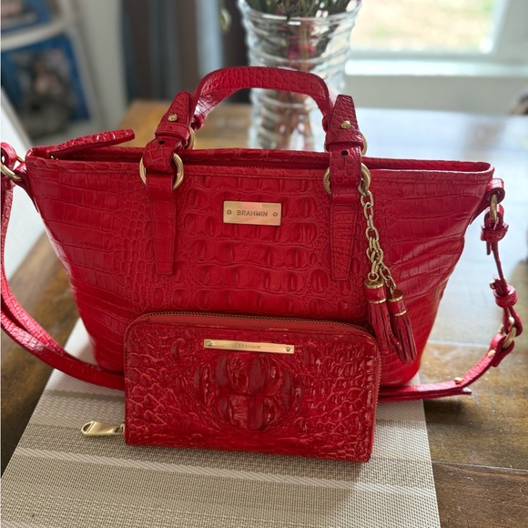 Brahmin | Bags | Brahmin Red Mini Asher Shoulder Leather Bag And Match ...